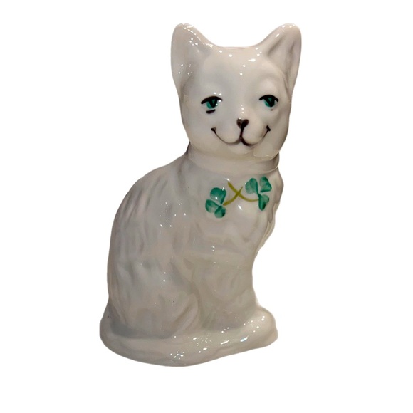 Belleek | Accents | Belleek White Sitting Cat Porcelain Shamrock Irish ...